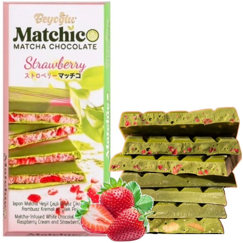 Matchico Matcha Chocolate with Strawberry Pieces 95g – The Original ...